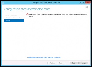 Server 2012 r2 Essentails – Configuration Encountered some issues