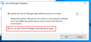 Prevent Server Manager starting at logon to Windows Server 2016