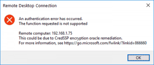 Remote Desktop CredSSP encryption Oracle remediation Registry fix